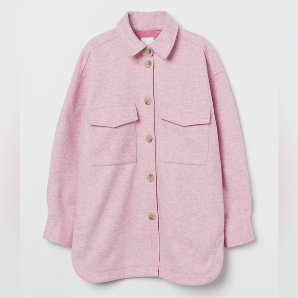 H&M | Jackets & Coats | Nwt Hm Shacket Oversized Fleece Pink Button ...
